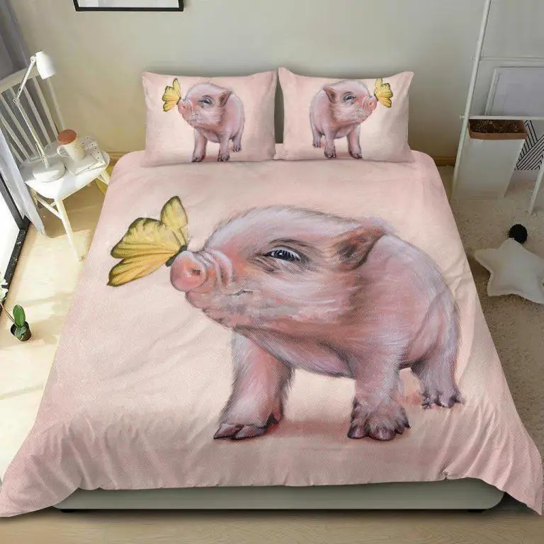 Drawing Cute Baby Pig with Butterfly Bedding Set - Sand Creek Farm