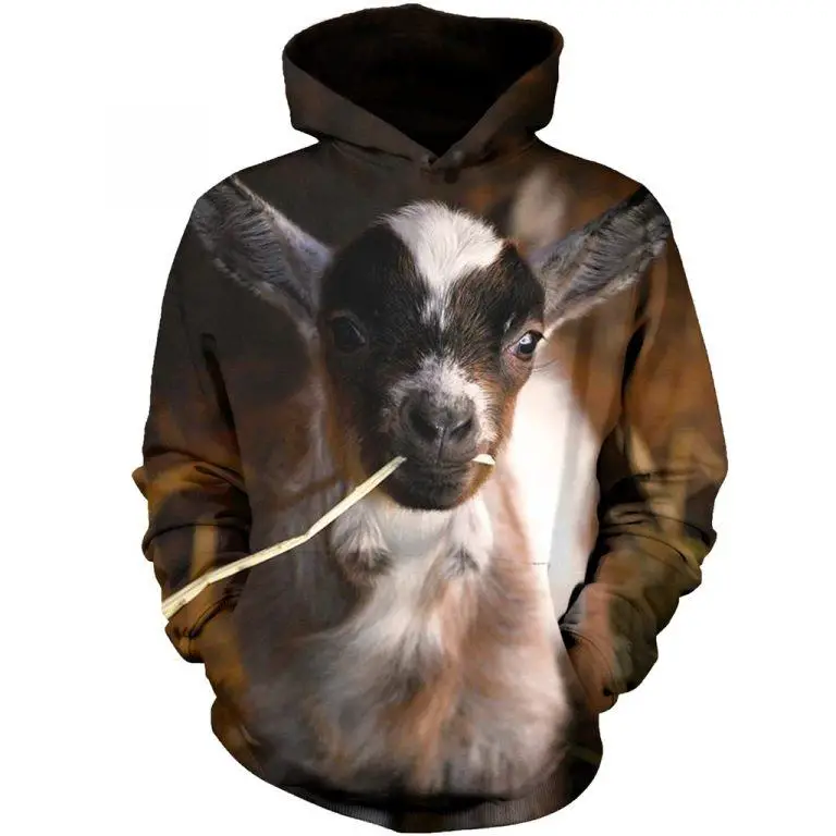 Cute Baby Goat Eating Straw 3D Hoodie - Sand Creek Farm